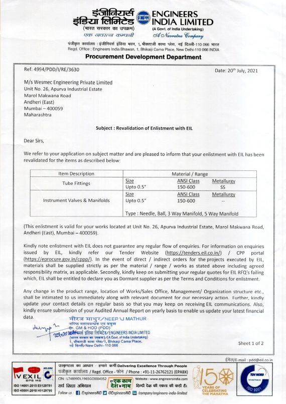 Certification – Wesmec Engineering