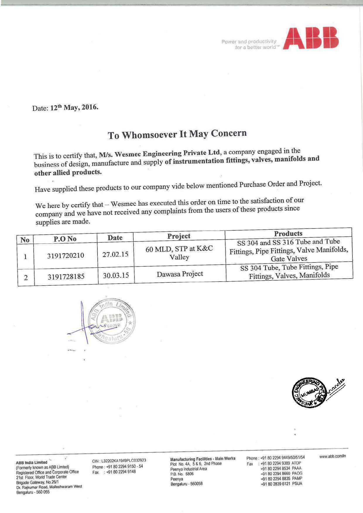 Certification – Wesmec Engineering