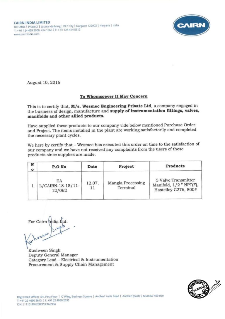 Certification – Wesmec Engineering
