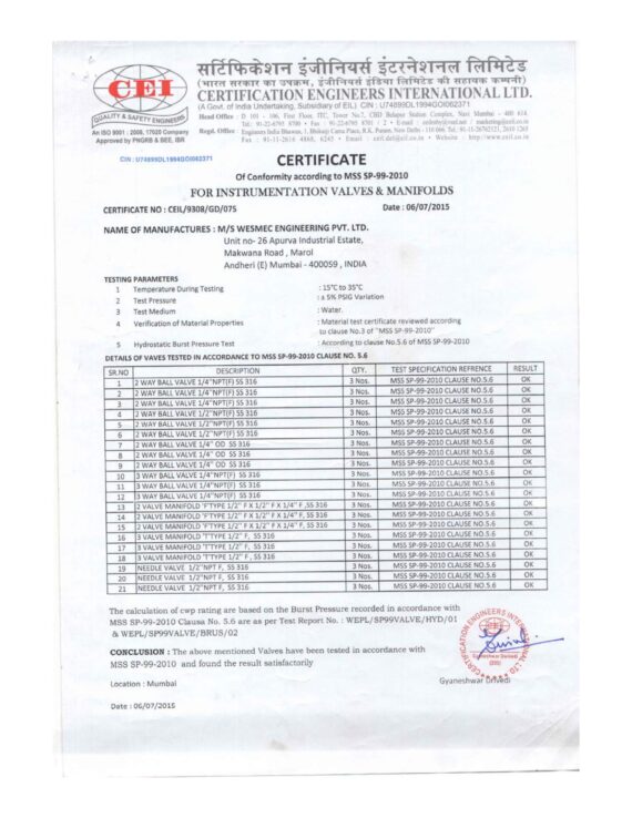 Certification – Wesmec Engineering